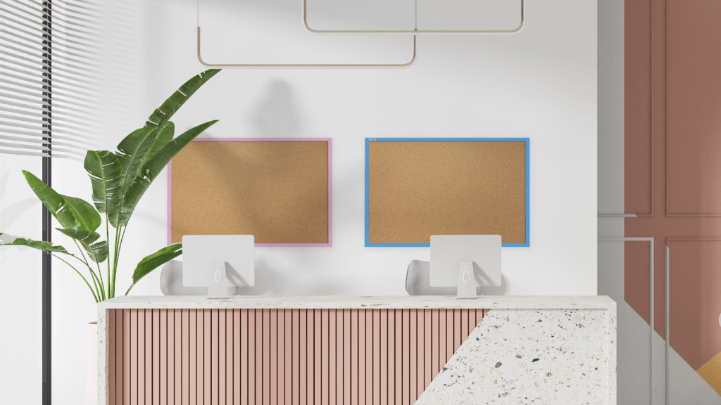 Cork notice board 100x80 cm wooden natural pink frame