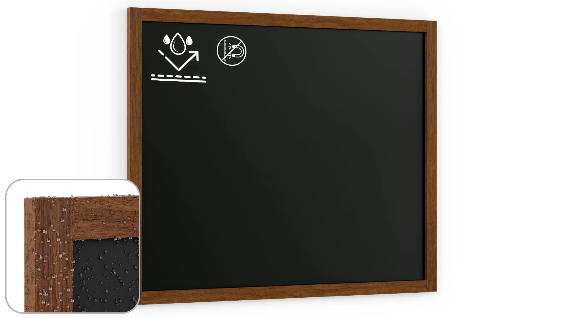 Waterproof Chalkboard 100x80 cm Varnished Wooden Frame