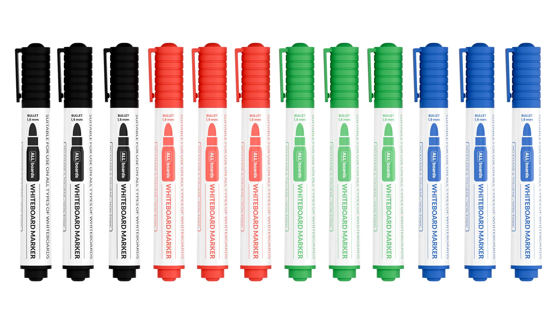 ALLboards Dry-wipe Whiteboard Marker Set - 4 Colours (12 pcs)